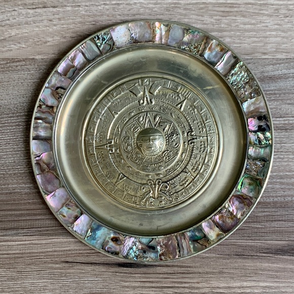 Wall Decor | Vintage Mayan Aztec Calendar Abalone Shell Inlay Silver ...
